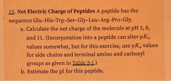 Solved 13. Net Electric Charge of Peptides A peptide has the | Chegg.com