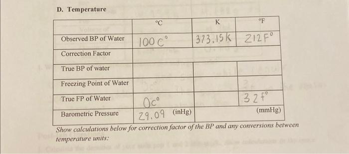 D Temperature Show Calculations Below For Correction