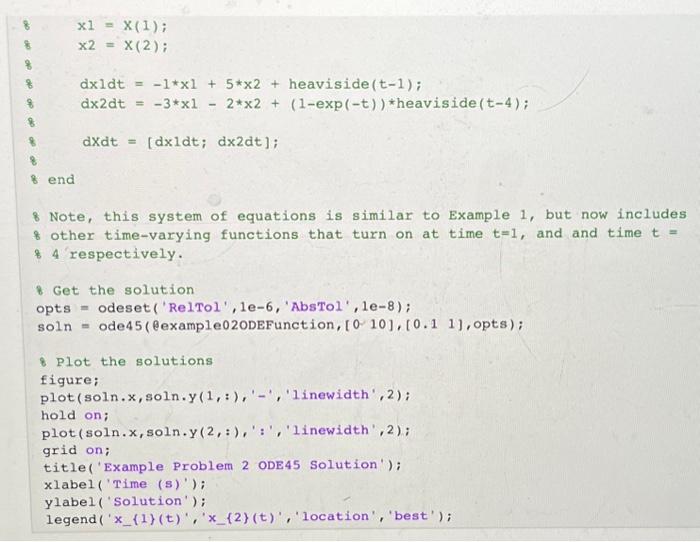 Solved x1=x(1);x2=x(2);dx1dt=−1∗x1+5∗×2+ heaviside | Chegg.com