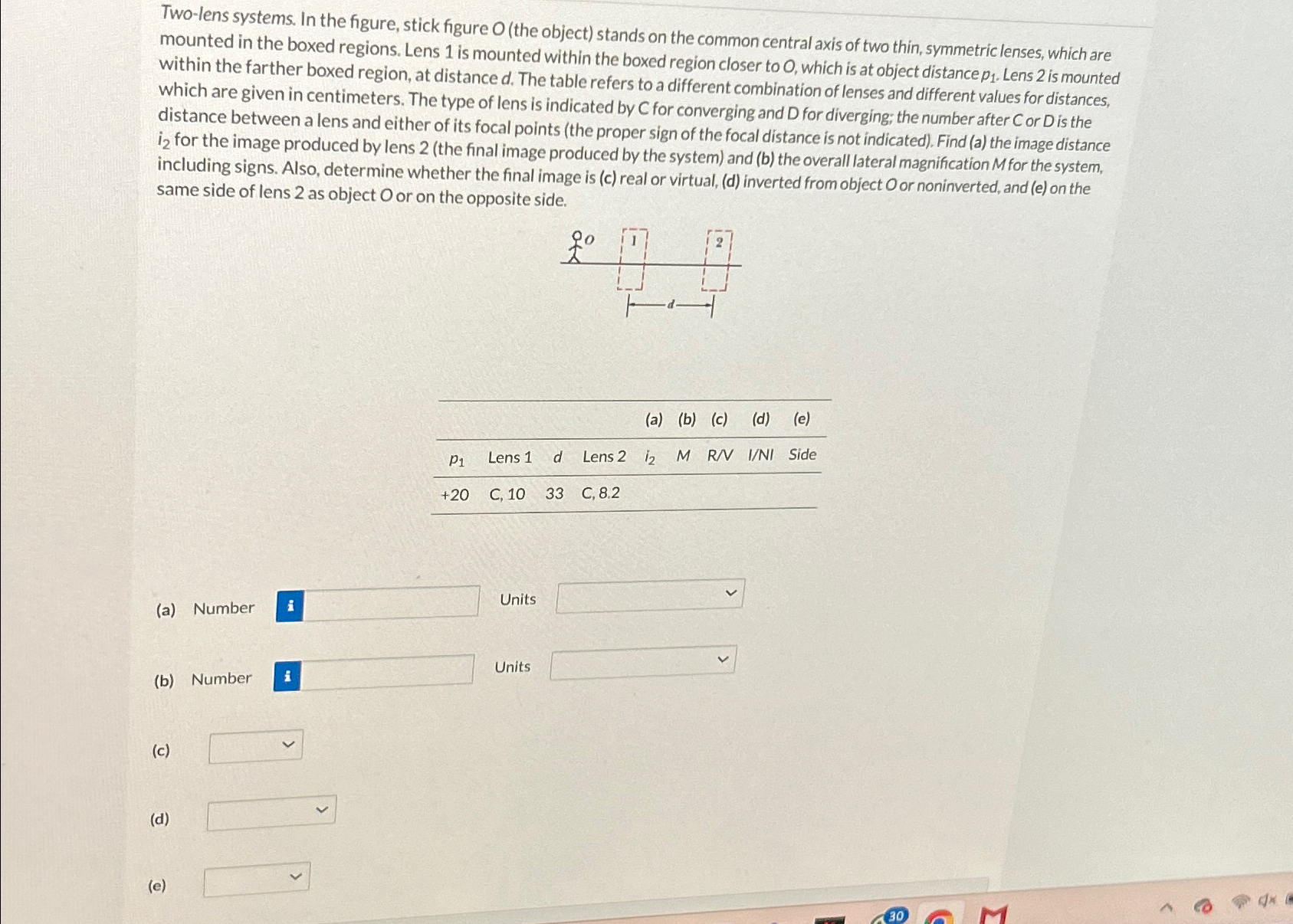 Solved Two-lens systems. In the figure, stick figure O (the | Chegg.com