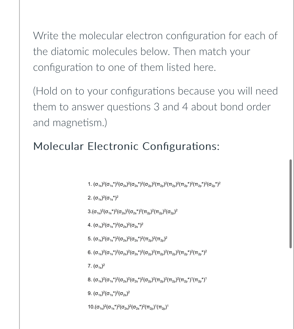 Solved Write the molecular electron configuration for each | Chegg.com