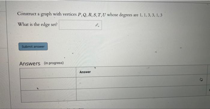 Solved Construct a graph with vertices P,Q,R,S,T,U whose | Chegg.com