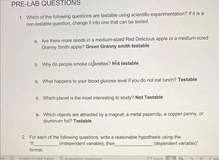 Solved PRE-LAB QUESTIONS 1. Which of the following questions | Chegg.com