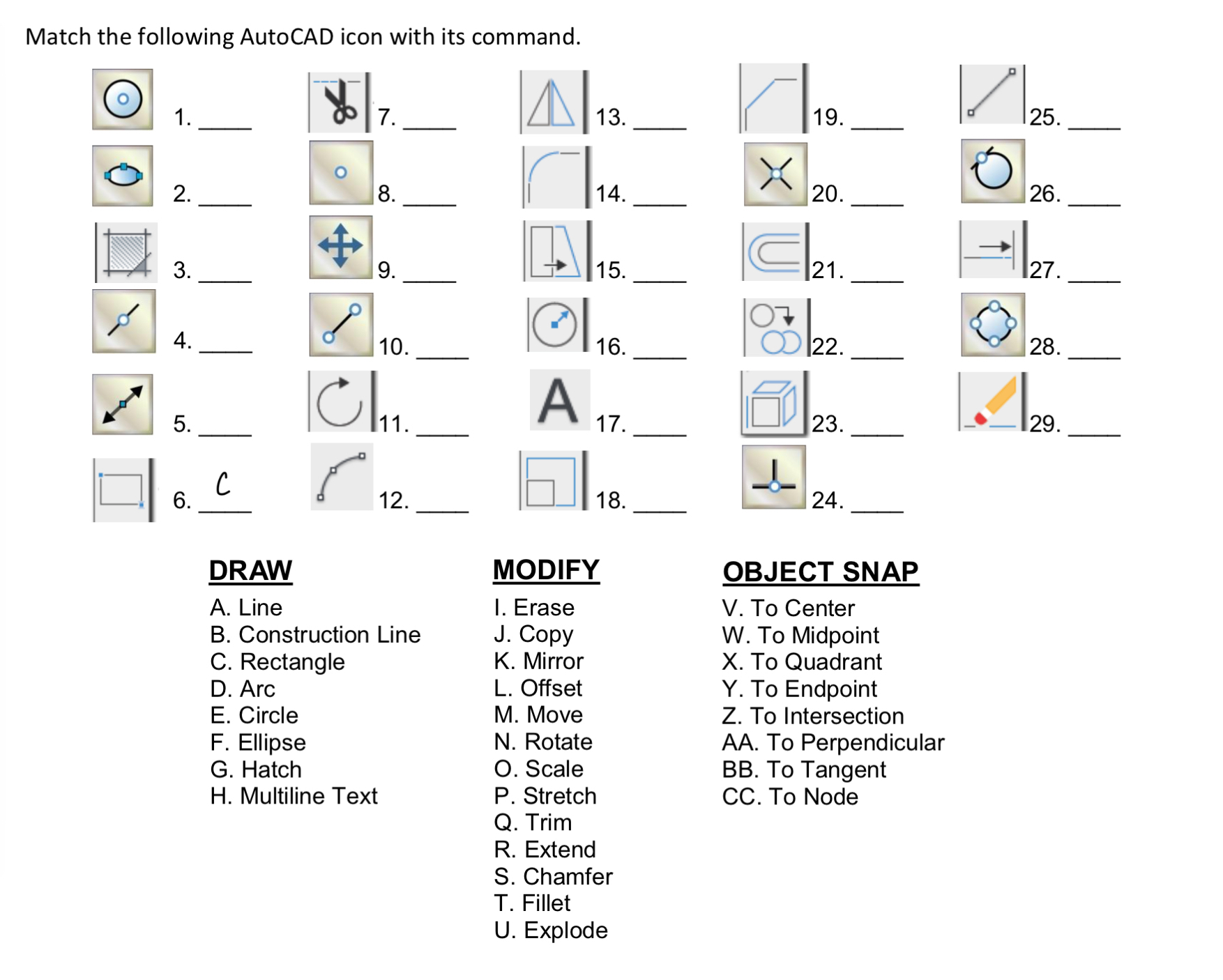 Solved Match The Following Autocad Icon With Its