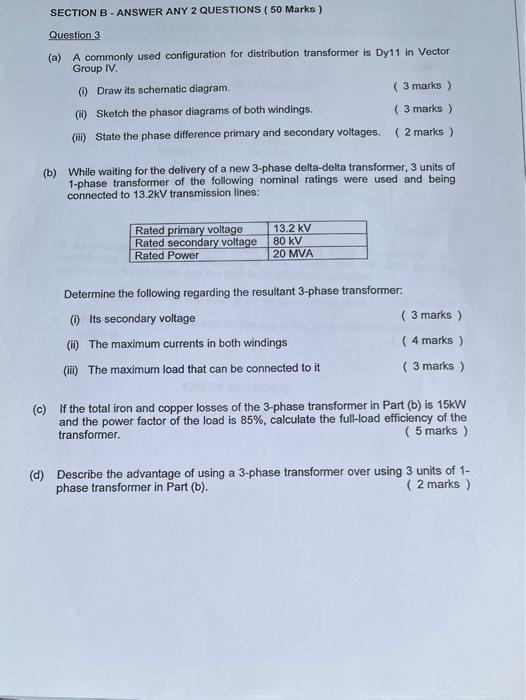 Solved SECTION B - ANSWER ANY 2 QUESTIONS ( 50 Marks) | Chegg.com