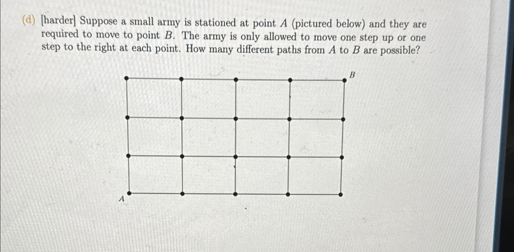 Solved (d) [harder] ﻿Suppose a small army is stationed at | Chegg.com