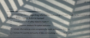 Solved Which recommendation egarding information technology | Chegg.com