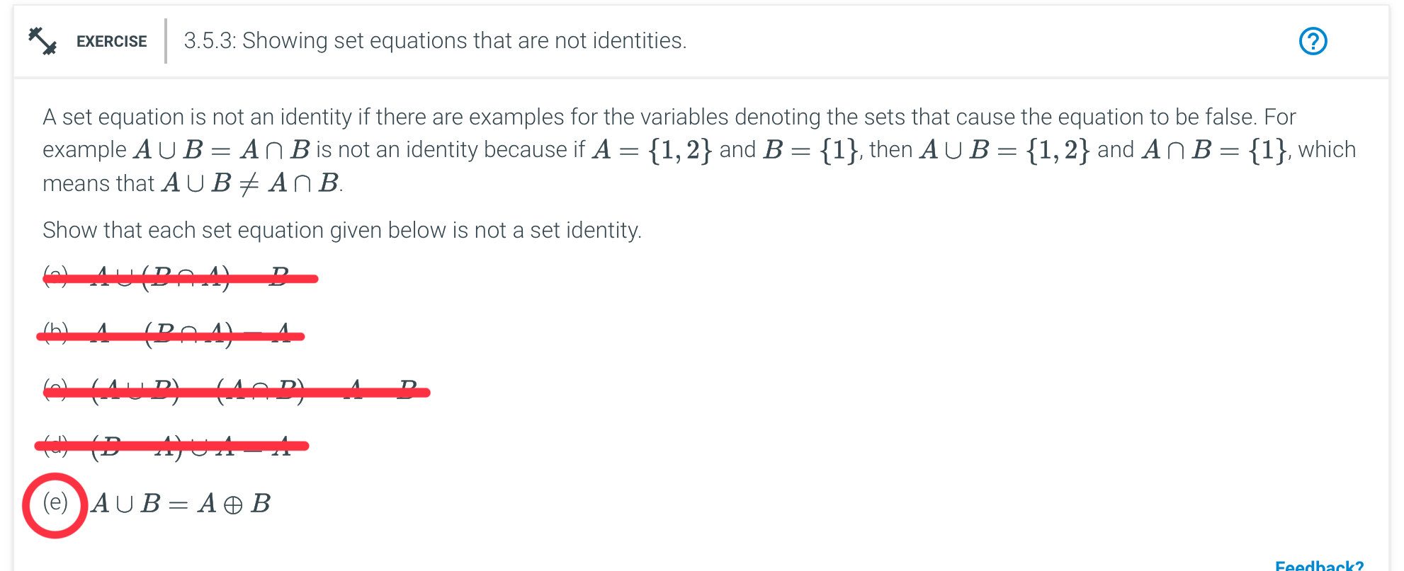 Solved EXERCISE3.5.3: Showing set equations that are not | Chegg.com
