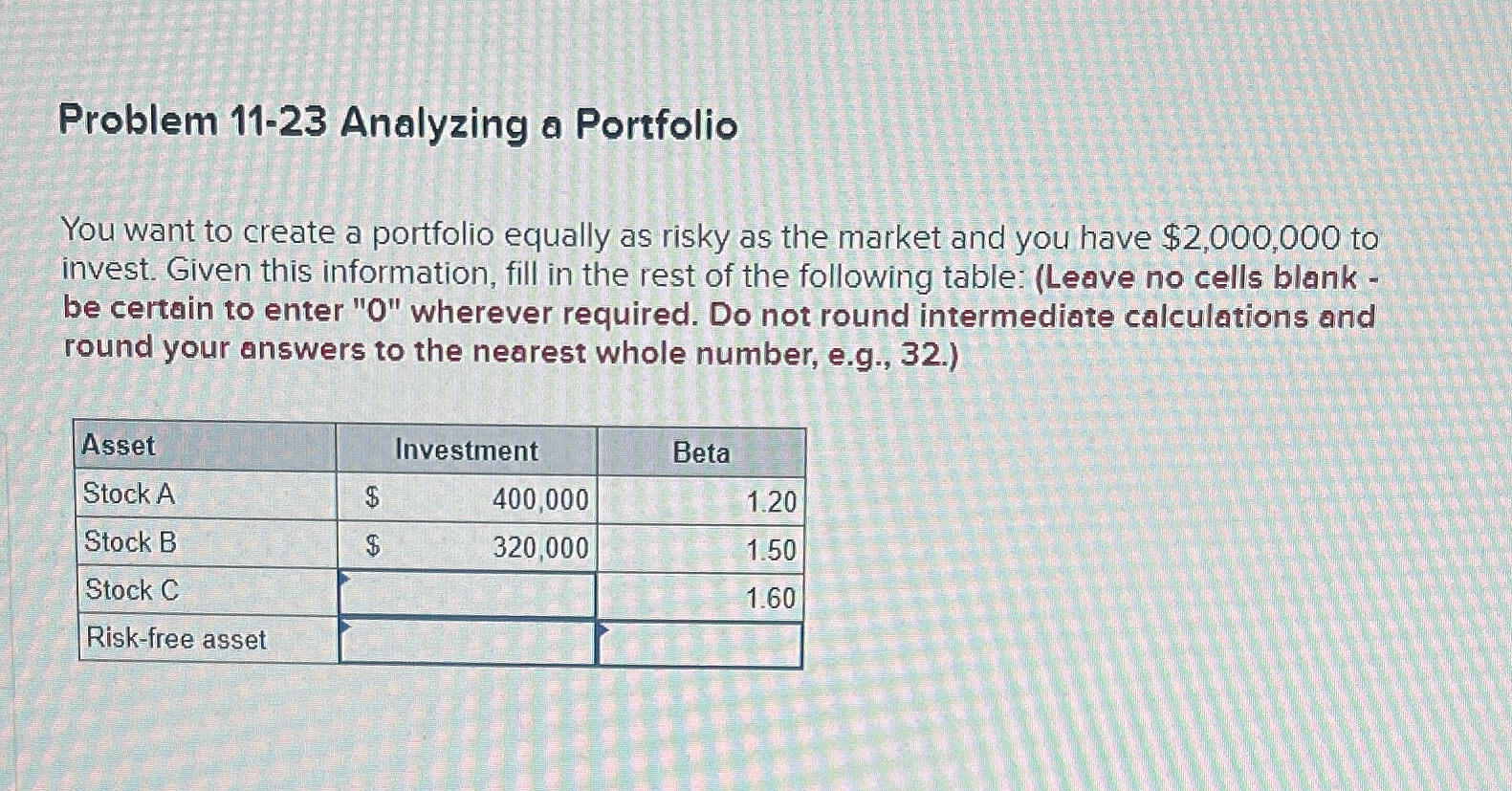 Solved Problem 11-23 ﻿Analyzing a PortfolioYou want to | Chegg.com