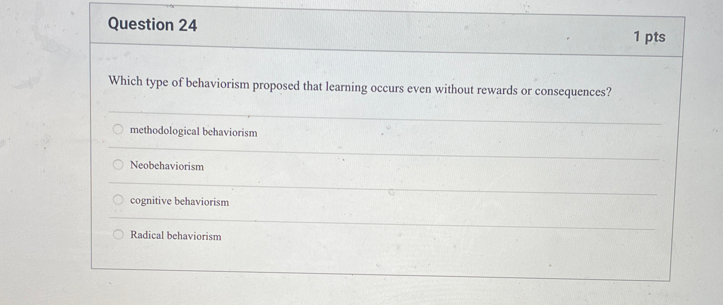Solved Question 241ptsWhich type of behaviorism proposed | Chegg.com