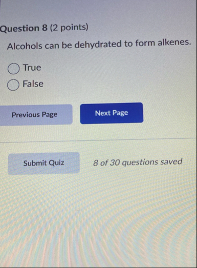 Solved Question 8 (2 ﻿points)Alcohols can be dehydrated to | Chegg.com