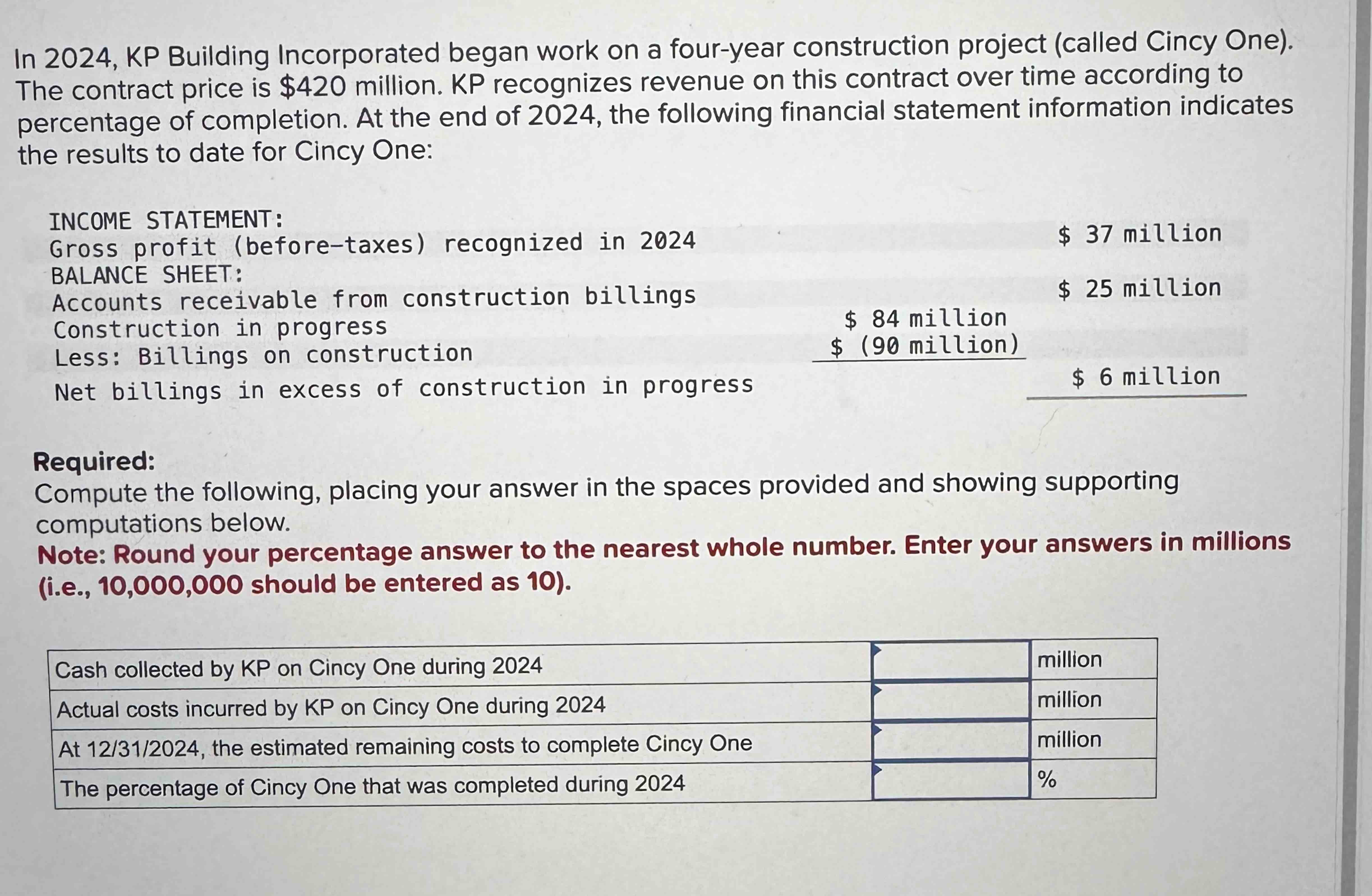 Solved In 2024, ﻿KP Building Incorporated began work on a | Chegg.com