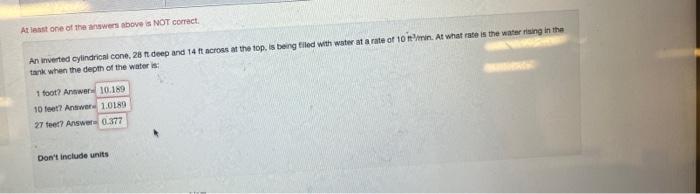 Solved An inverted cylindrical cone. 28ft deep and 14ft | Chegg.com
