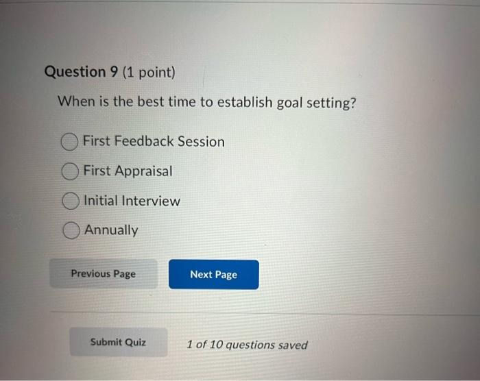 Solved When is the best time to establish goal setting? | Chegg.com