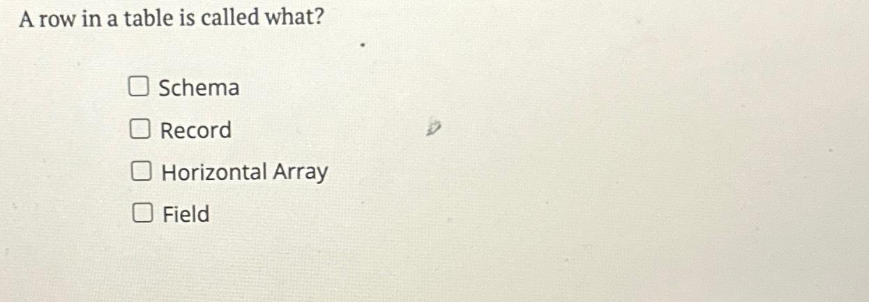 Solved A row in a table is called | Chegg.com
