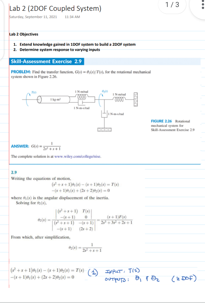Solved 1. Plot the step response of the 2DOF system to a | Chegg.com