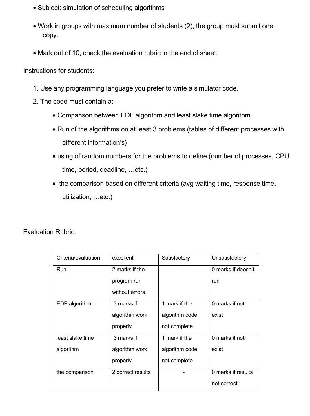 Solved Subject Simulation Of Scheduling Algorithms Work 0665