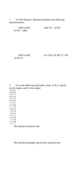 Solved Use De Morgan's Theorem to perform the following | Chegg.com