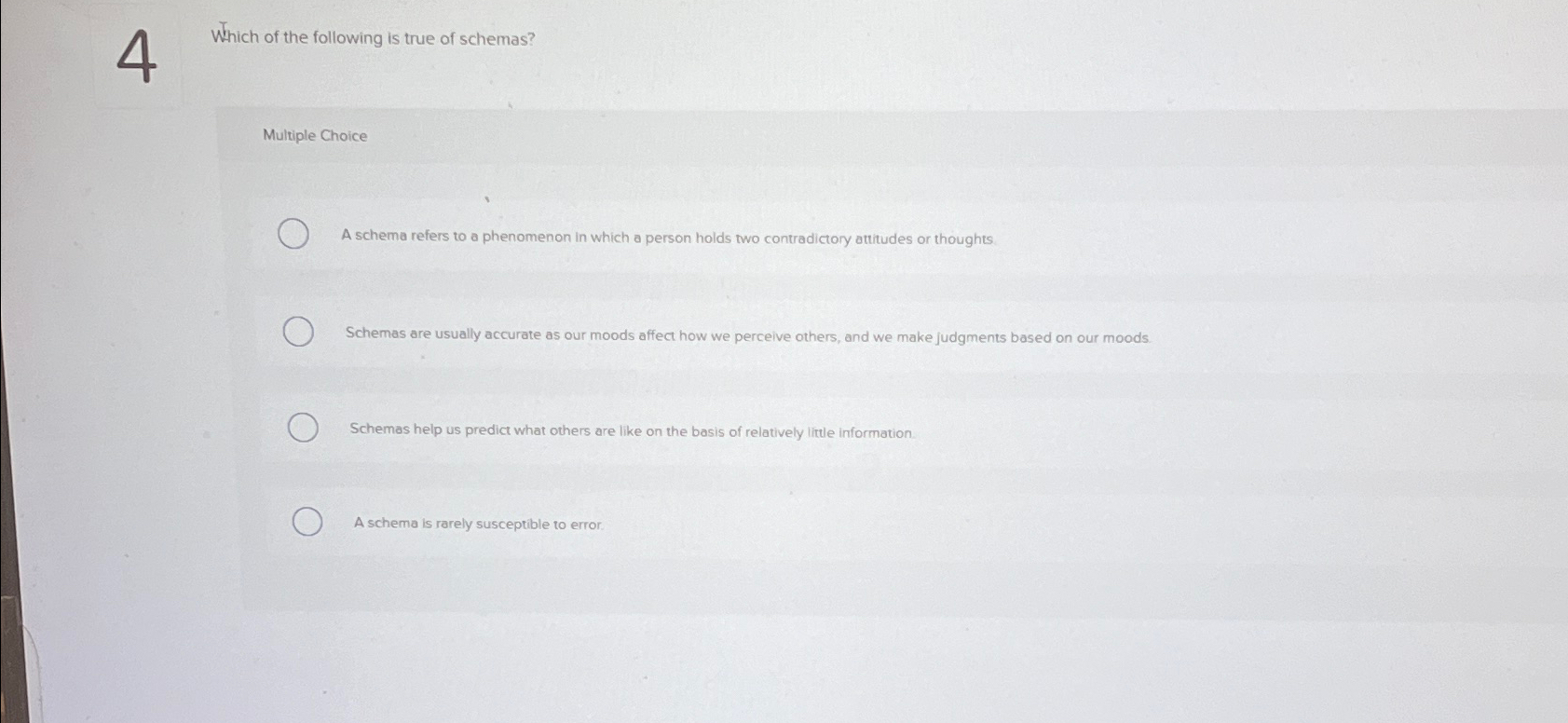 Solved 4Which of the following is true of schemas?Multiple | Chegg.com