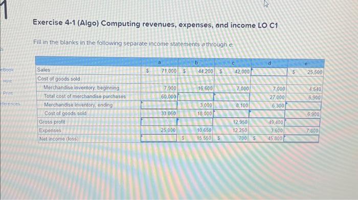 Solved Exercise 4-1 (Algo) Computing revenues, expenses, and | Chegg.com Solved Exercise 4-1 (Algo) Computing revenues, expenses, and | Chegg.com