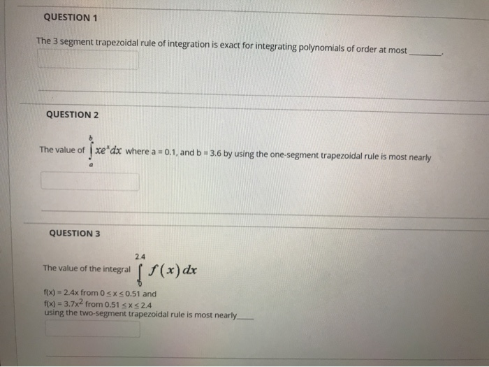 Solved QUESTION 1 The 3 segment trapezoidal rule of | Chegg.com