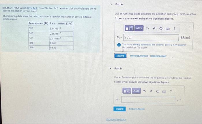 Solved A. Use an Arrhenius plot to determine the activation | Chegg.com