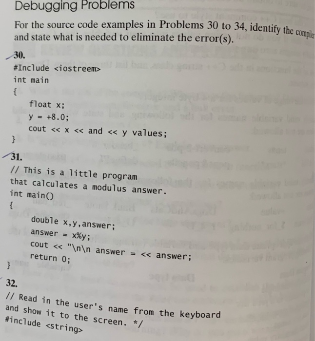 Solved to 34, identify the compila Debugging Problems For | Chegg.com