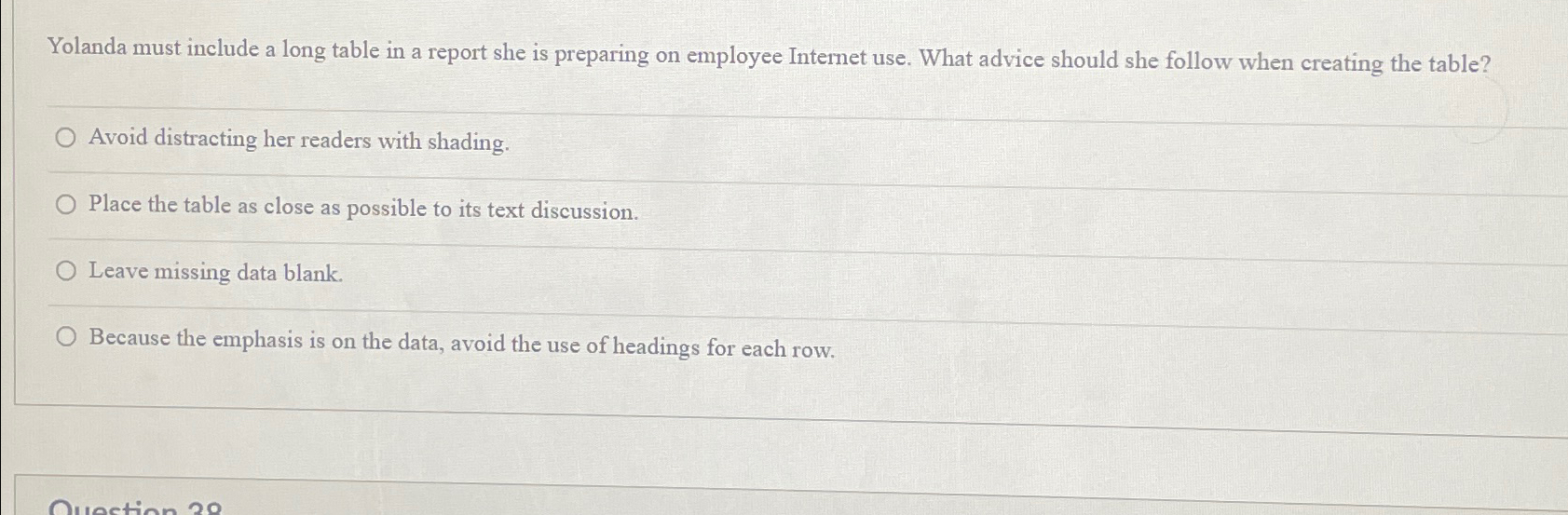 Solved Yolanda must include a long table in a report she is | Chegg.com