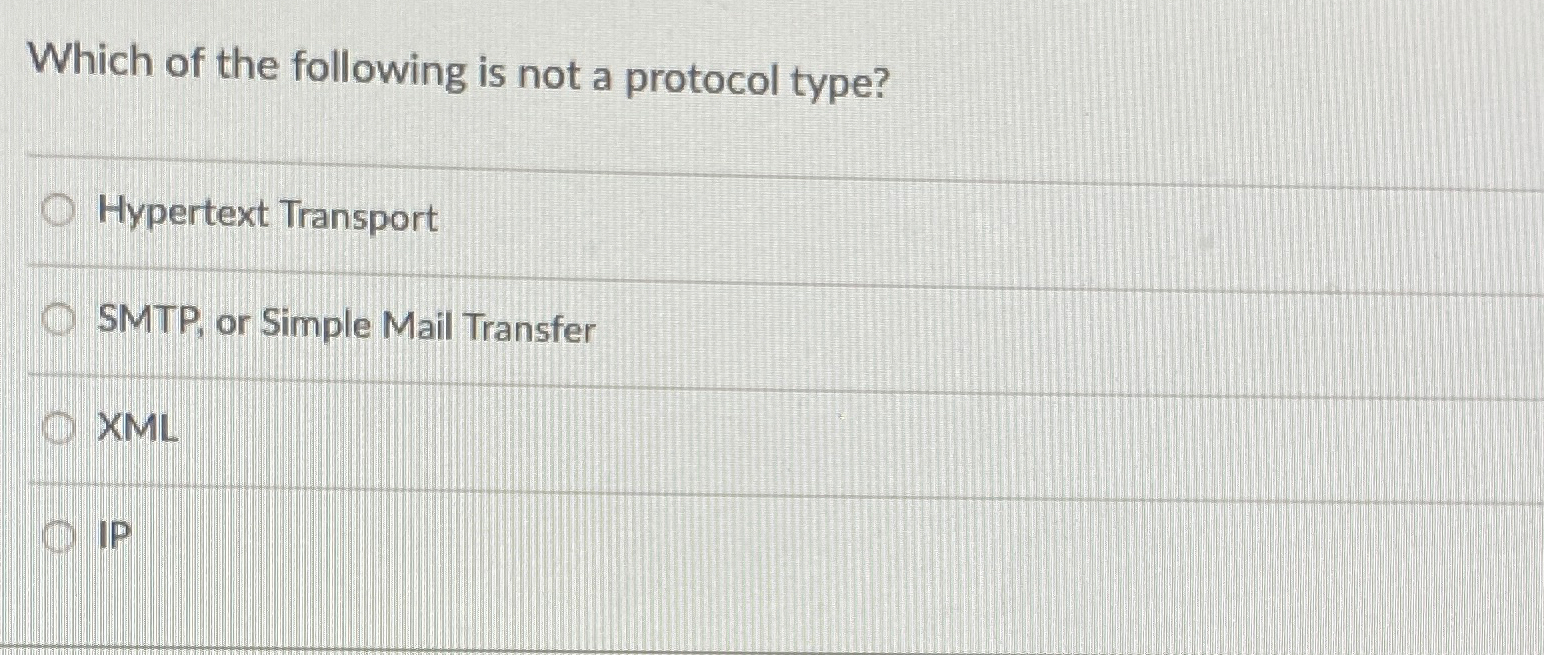 Solved Which of the following is not a protocol | Chegg.com