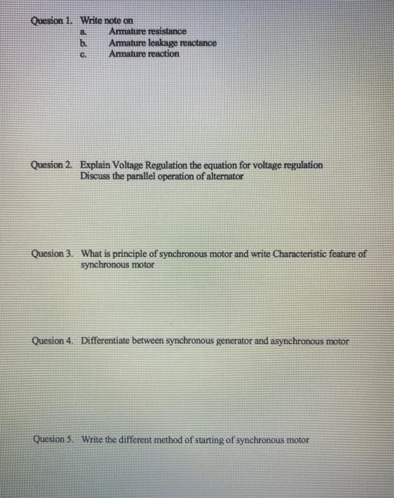 Solved Quesion 1. Write note on Ammature resistance b | Chegg.com