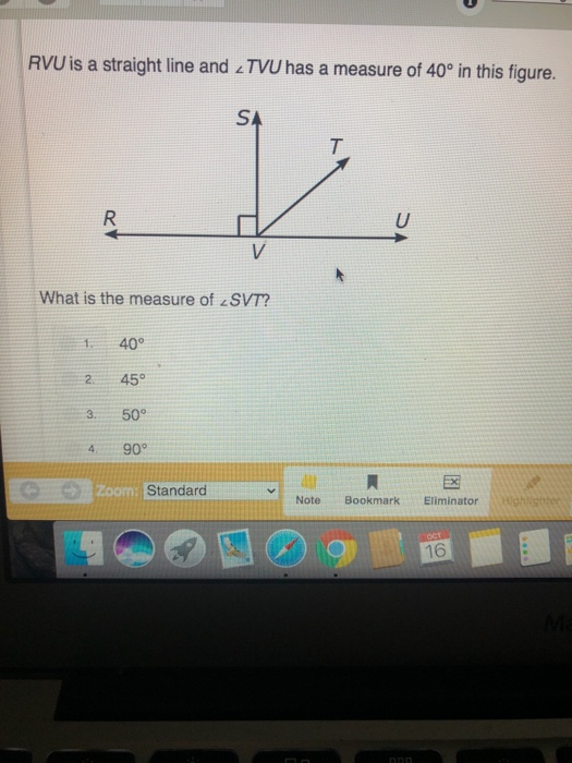 Solved RVU is a straight line and _TVU has a measure of 40° | Chegg.com