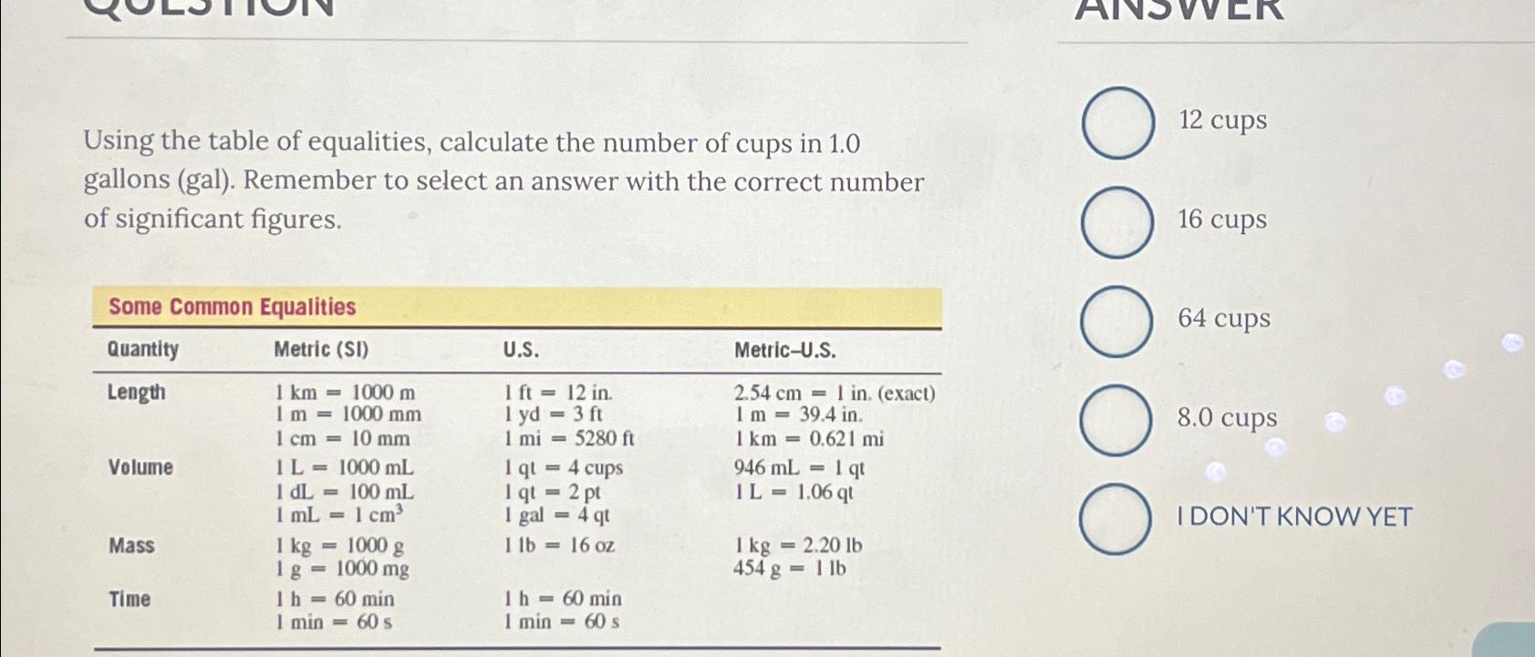 Solved Using the table of equalities, calculate the number | Chegg.com