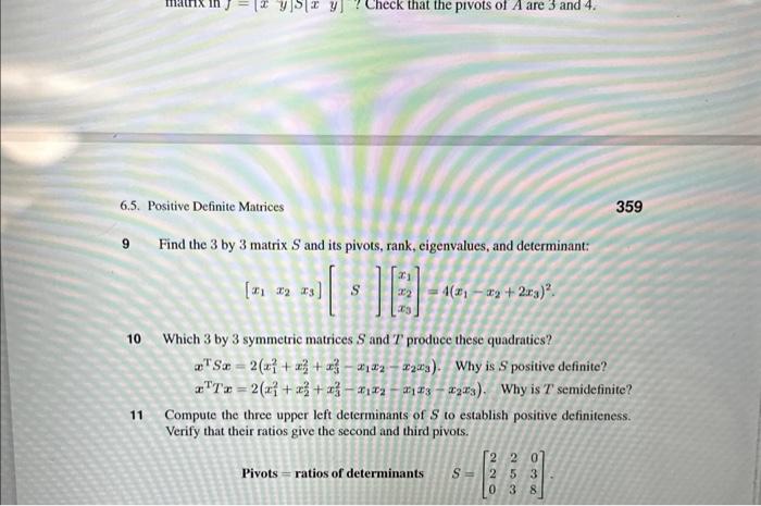 Solved 6.5. Positive Definite Matrices 359 9 Find the 3 by 3 | Chegg.com