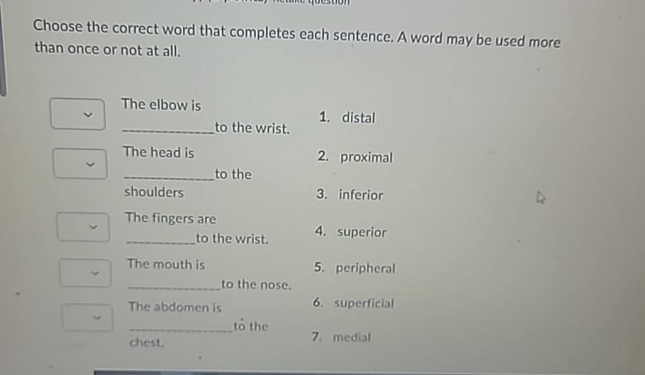 Solved Choose the correct word that completes each sentence. | Chegg.com