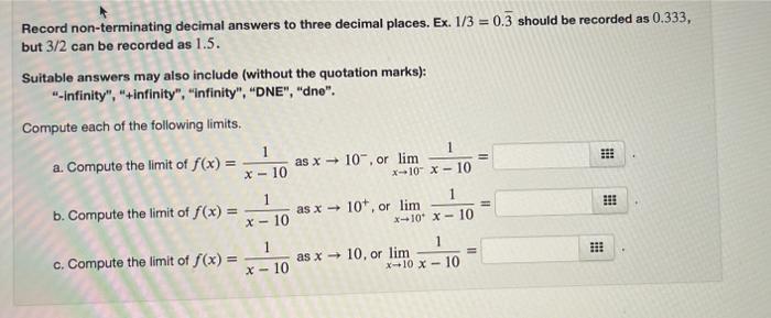 Solved Record non-terminating decimal answers to three | Chegg.com