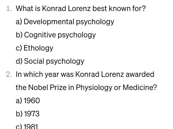 Solved What is Konrad Lorenz best known for?a) | Chegg.com
