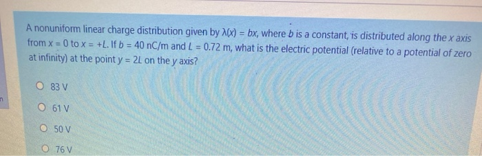 Solved A nonuniform linear charge distribution given by 2(x) | Chegg.com