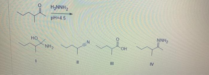 Solved H2NNH2 pH=4.5 HO N NNH2 NH2 vo OH 11 III IV | Chegg.com