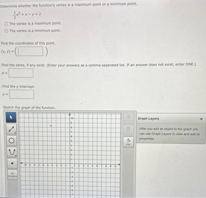 Solved Determine whether the function's vertex is a maximum | Chegg.com