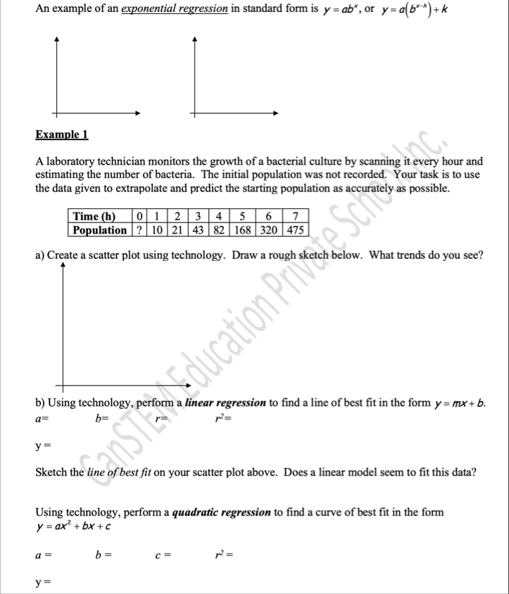 Solved An example of an exponential regression in standard | Chegg.com