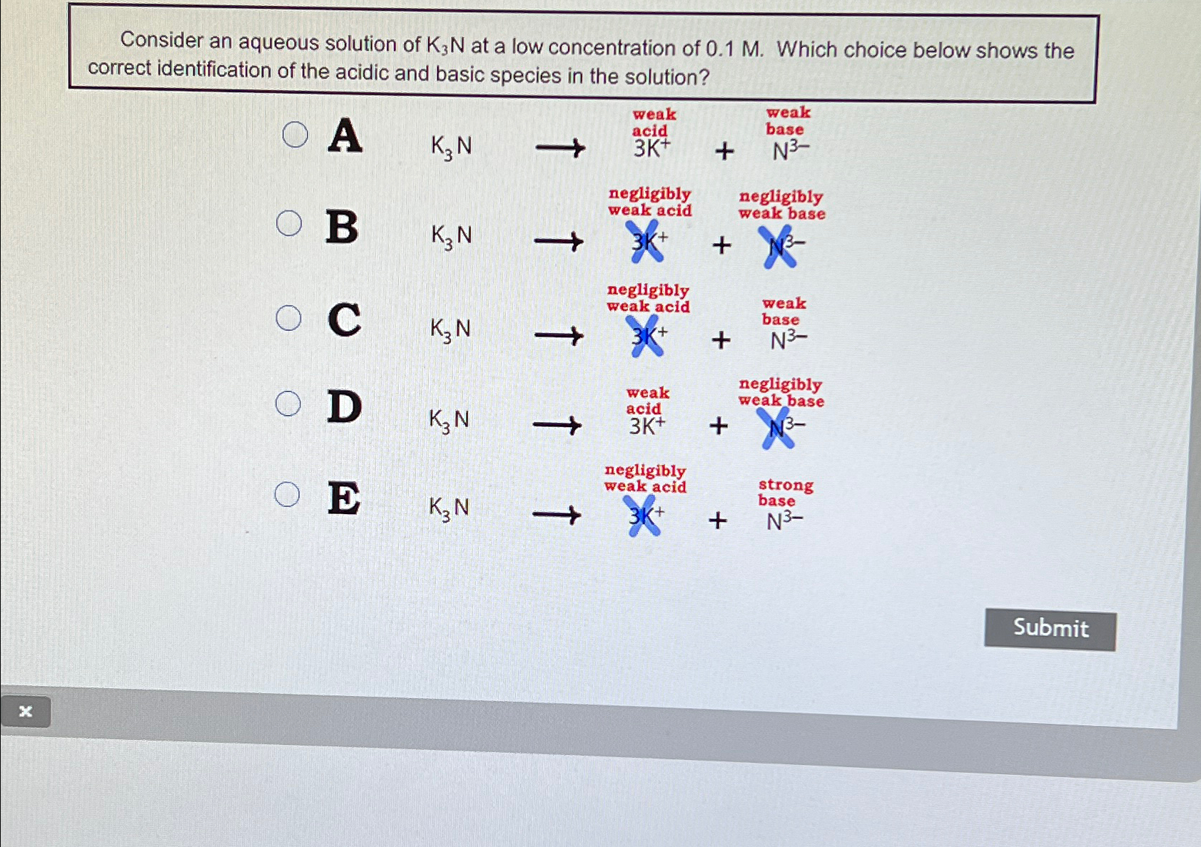 Solved Consider an aqueous solution of K3N ﻿at a low | Chegg.com