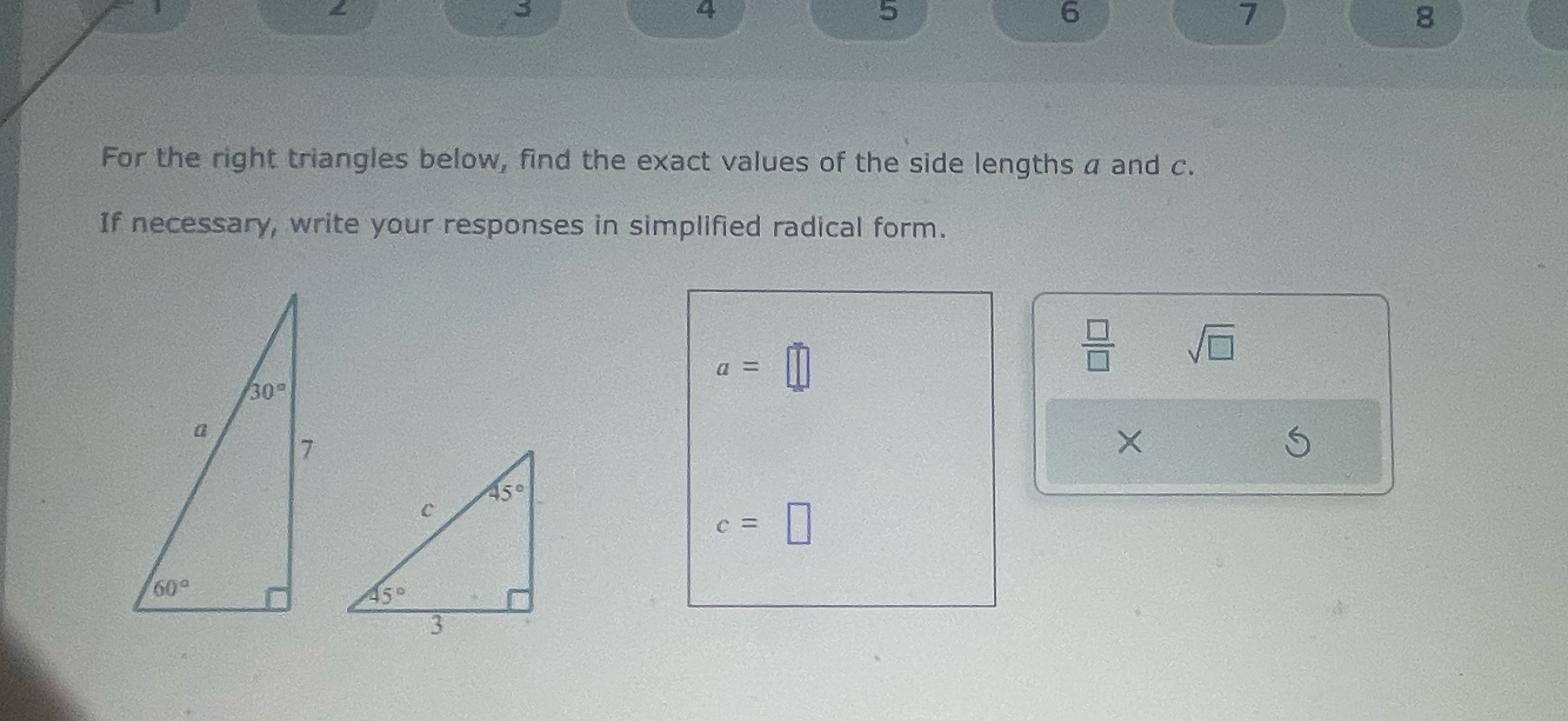 Solved For the right triangles below, find the exact values | Chegg.com
