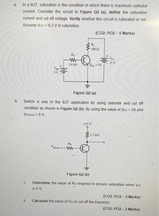 Solved a In a BJT, saturation is the condition in which | Chegg.com