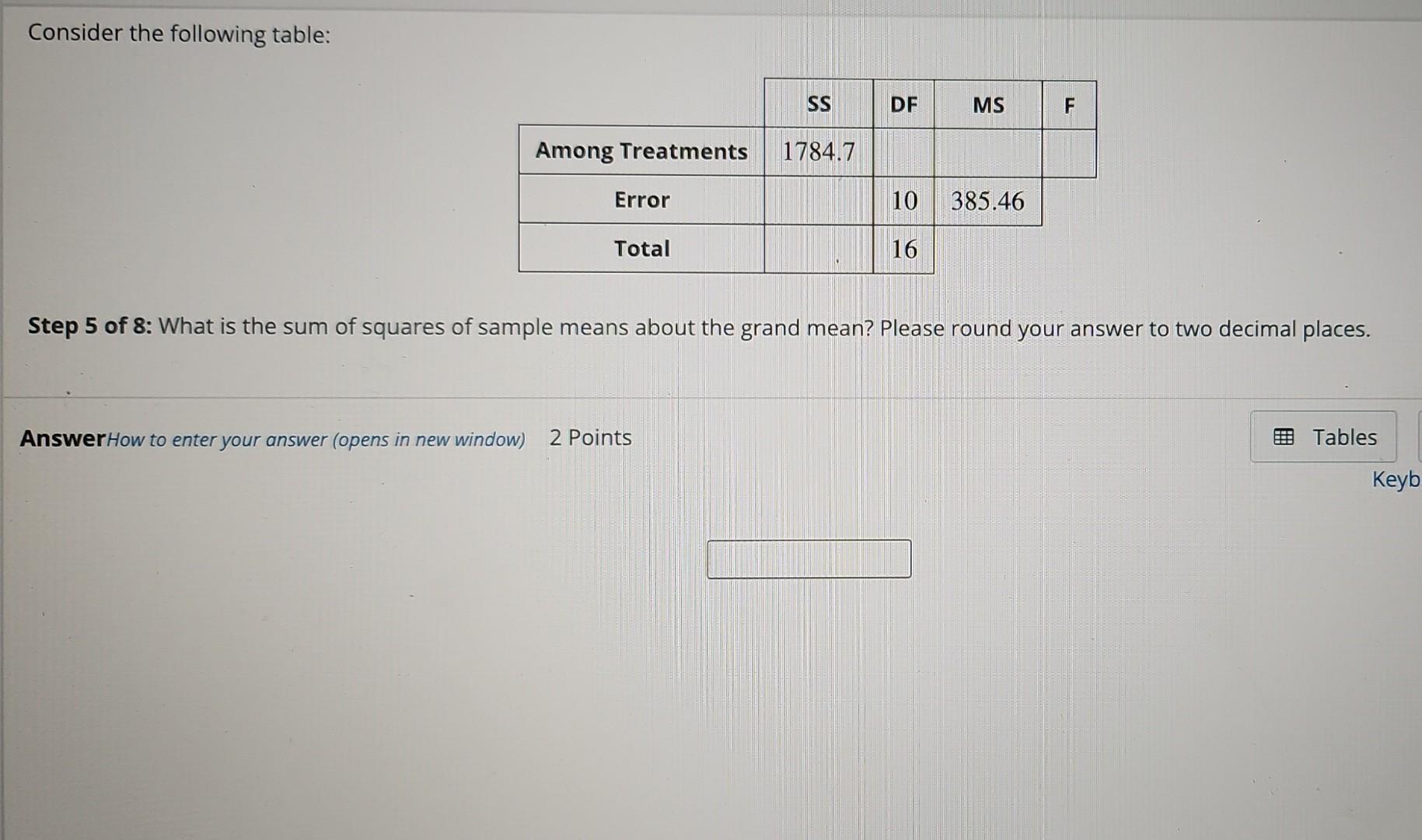 Solved Consider the following table: Step 1 of 8 : Calculate | Chegg.com
