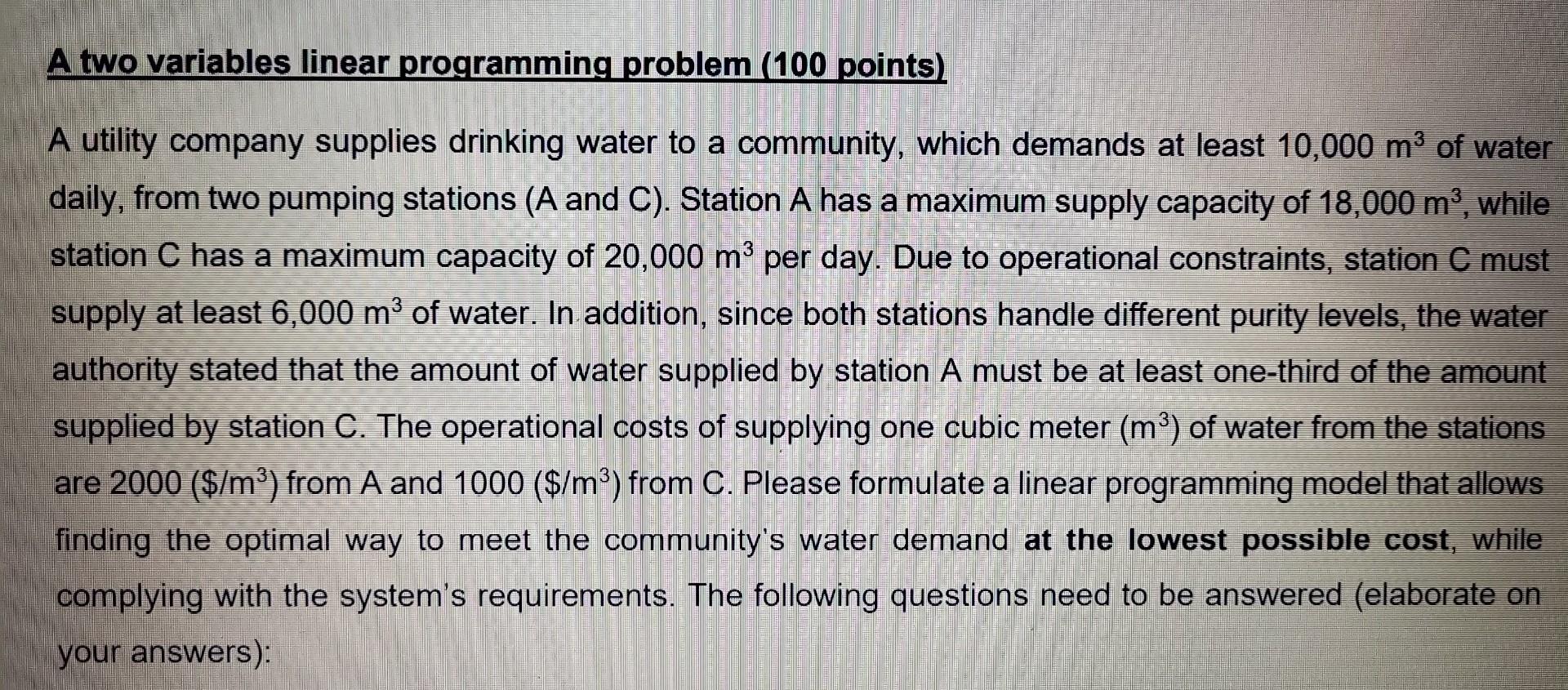 Solved A two variables linear programming problem ( 100 | Chegg.com
