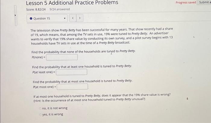 Solved Lesson 5 Additional Practice Problems Score: 8.82/24 | Chegg.com