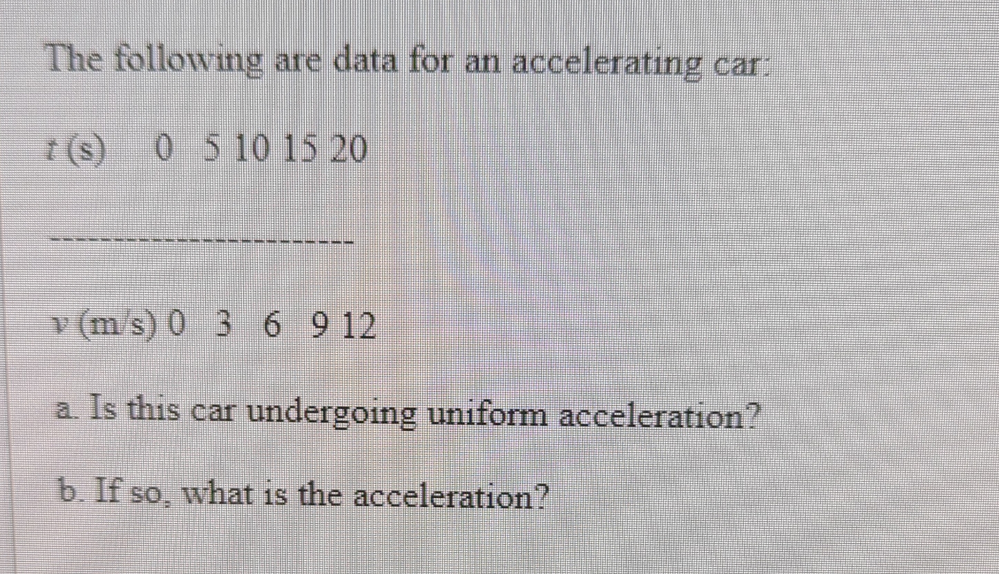 Solved The following are data for an accelerating | Chegg.com