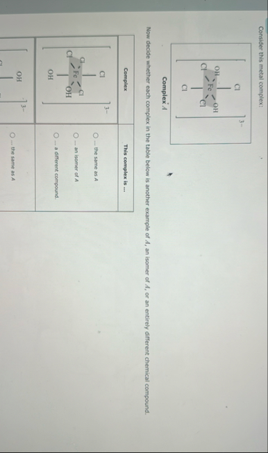 Solved Consider this metal complex:Now decide whether each | Chegg.com