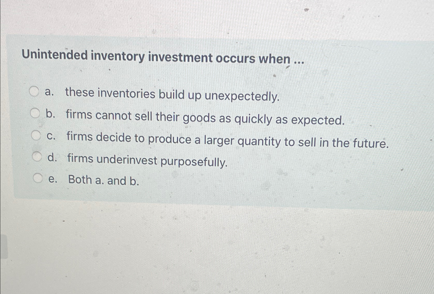 Solved Unintended inventory investment occurs when ...a. | Chegg.com