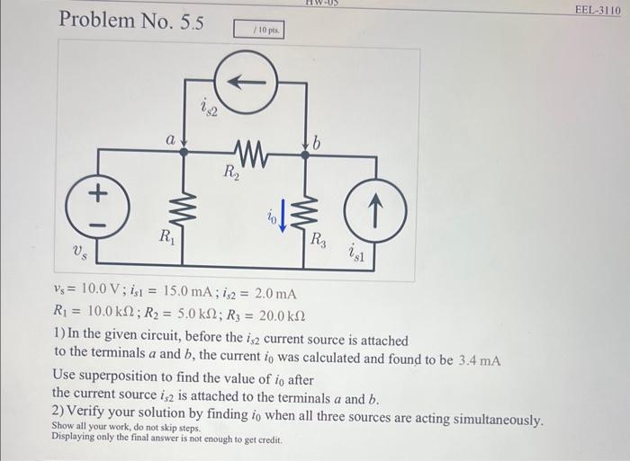 Solved Problem No. 5.5 10pes vs=10.0 V;is1=15.0 mA;is2=2.0 | Chegg.com